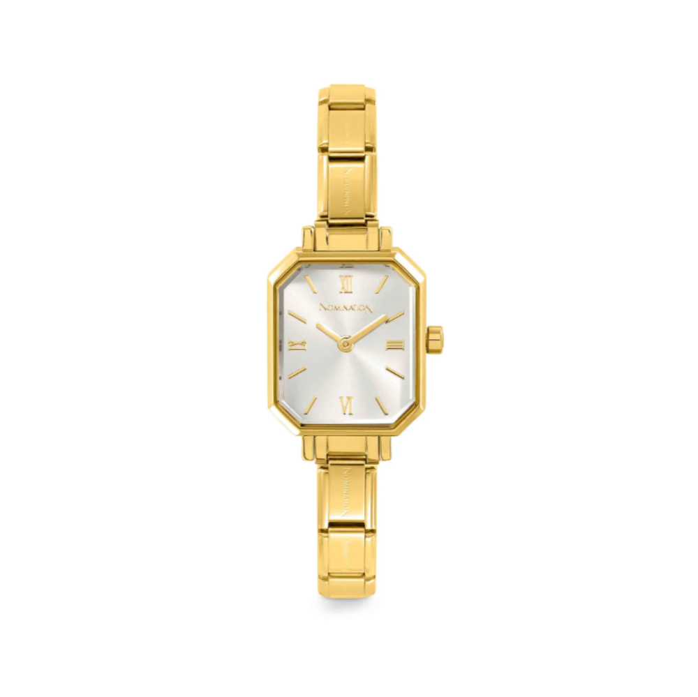 Gold Plated PARIS Rectangular Watch with Silver Face and Gold Dial ...